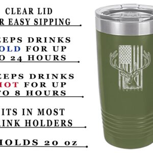 Rogue River Tactical USA Flag Buck Hunting 20 Oz. Travel Tumbler Mug Cup w/Lid Vacuum Insulated Hot or Cold United States Deer (Green)