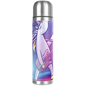 funny unicorn playing the guitar stainless steel water bottle leak-proof, double walled vacuum insulated flask thermos cup travel mug 17 oz