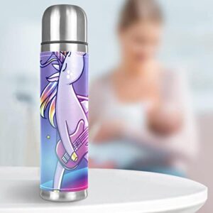 Funny Unicorn Playing the Guitar Stainless Steel Water Bottle Leak-Proof, Double Walled Vacuum Insulated Flask Thermos Cup Travel Mug 17 OZ