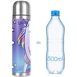 Funny Unicorn Playing the Guitar Stainless Steel Water Bottle Leak-Proof, Double Walled Vacuum Insulated Flask Thermos Cup Travel Mug 17 OZ