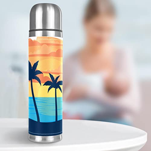 Ocean Beach Sunset Palm Tree Vacuum Insulated Water Bottle Stainless Steel Thermos Flask Travel Mug Coffee Cup Double Walled 17 OZ