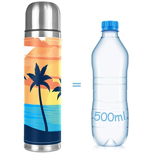 Ocean Beach Sunset Palm Tree Vacuum Insulated Water Bottle Stainless Steel Thermos Flask Travel Mug Coffee Cup Double Walled 17 OZ