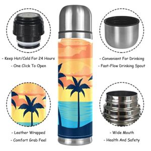 Ocean Beach Sunset Palm Tree Vacuum Insulated Water Bottle Stainless Steel Thermos Flask Travel Mug Coffee Cup Double Walled 17 OZ