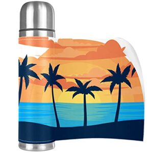 Ocean Beach Sunset Palm Tree Vacuum Insulated Water Bottle Stainless Steel Thermos Flask Travel Mug Coffee Cup Double Walled 17 OZ