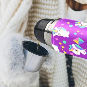 Cute Unicorn Purple Pattern Stainless Steel Water Bottle Leak-Proof, Double Walled Vacuum Insulated Flask Thermos Cup Travel Mug 17 OZ