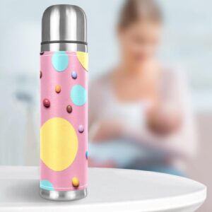 Yellow Circular Frames with Colorful Candies Vacuum Insulated Water Bottle Stainless Steel Thermos Flask Travel Mug Coffee Cup Double Walled 17 OZ