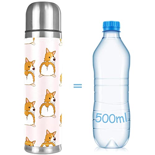 Cute Funny Corgi Dog Puppy Stainless Steel Water Bottle Leak-Proof, Double Walled Vacuum Insulated Flask Thermos Cup Travel Mug 17 OZ