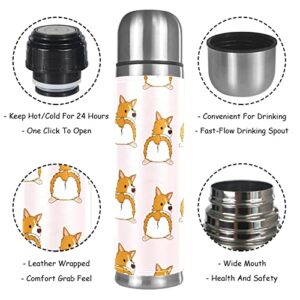 Cute Funny Corgi Dog Puppy Stainless Steel Water Bottle Leak-Proof, Double Walled Vacuum Insulated Flask Thermos Cup Travel Mug 17 OZ