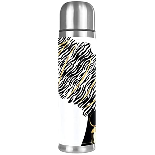 Art African Woman Vacuum Insulated Water Bottle Stainless Steel Thermos Flask Travel Mug Coffee Cup Double Walled 17 OZ