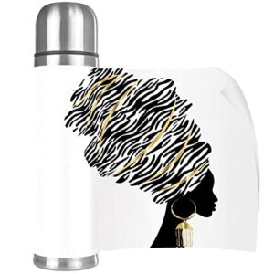 Art African Woman Vacuum Insulated Water Bottle Stainless Steel Thermos Flask Travel Mug Coffee Cup Double Walled 17 OZ