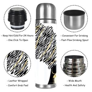 Art African Woman Vacuum Insulated Water Bottle Stainless Steel Thermos Flask Travel Mug Coffee Cup Double Walled 17 OZ