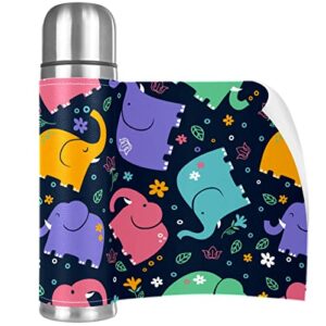 Colorful Cute Elephants Stainless Steel Water Bottle Leak-Proof, Double Walled Vacuum Insulated Flask Thermos Cup Travel Mug 17 OZ