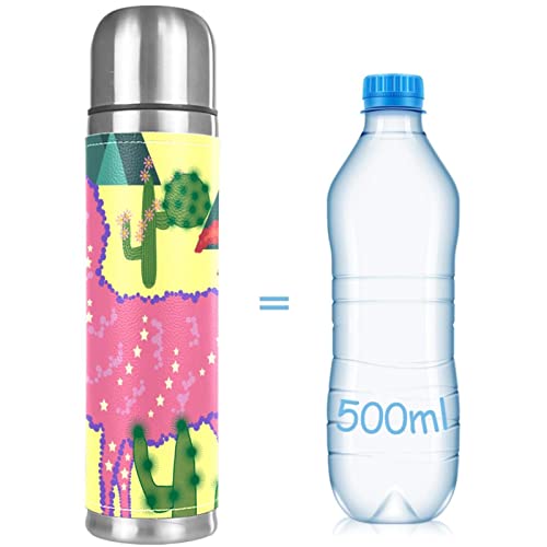 Alpaca Llama Cactus Stainless Steel Water Bottle Leak-Proof, Double Walled Vacuum Insulated Flask Thermos Cup Travel Mug 17 OZ