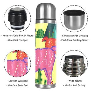 Alpaca Llama Cactus Stainless Steel Water Bottle Leak-Proof, Double Walled Vacuum Insulated Flask Thermos Cup Travel Mug 17 OZ