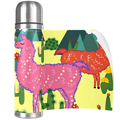 Alpaca Llama Cactus Stainless Steel Water Bottle Leak-Proof, Double Walled Vacuum Insulated Flask Thermos Cup Travel Mug 17 OZ