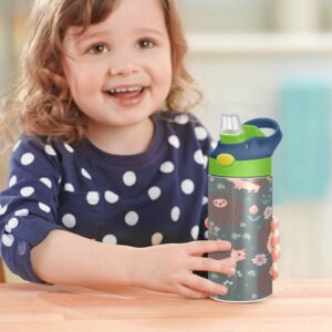 Cute Hedgehog Kids Water Bottle, BPA-Free Vacuum Insulated Stainless Steel Water Bottle with Straw Lid Double Walled Leakproof Flask for Girls Boys Toddlers, 12Oz