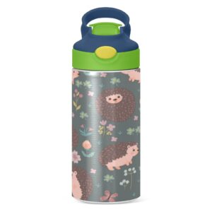 Cute Hedgehog Kids Water Bottle, BPA-Free Vacuum Insulated Stainless Steel Water Bottle with Straw Lid Double Walled Leakproof Flask for Girls Boys Toddlers, 12Oz