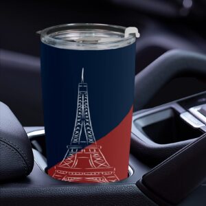 ZGONOHYE 20oz Insulated Tumblers with Lid Happy Bastille Day Eiffel Tower France National Day Stainless Steel Double Wall Vacuum Coffee Tumbler Cup Travel Mug Gifts for Hot or Cold Drinks