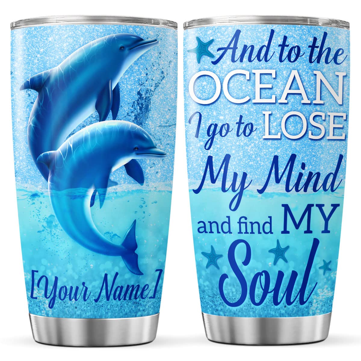 CUBICER Personalized Coffee Tumbler Dolphin Custom Name Valentines Gifts For Girls Women Insulated Cup Travel Mug With Lid Inspirational Quote Glitter Hot And Cold Steel Tumblers