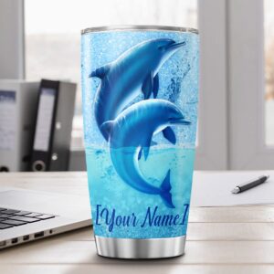 CUBICER Personalized Coffee Tumbler Dolphin Custom Name Valentines Gifts For Girls Women Insulated Cup Travel Mug With Lid Inspirational Quote Glitter Hot And Cold Steel Tumblers