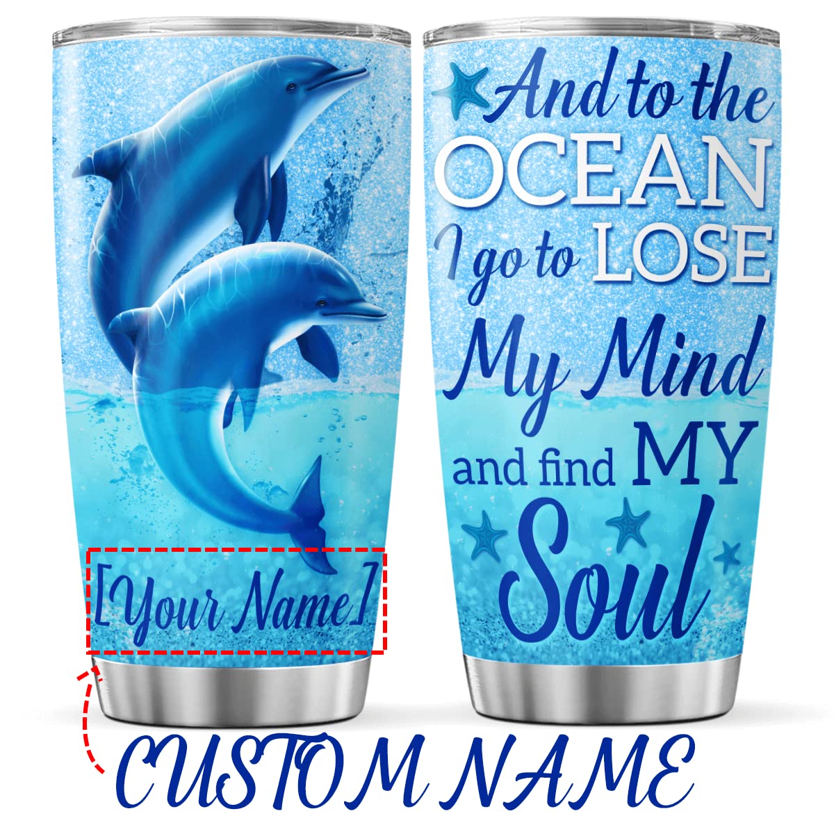 CUBICER Personalized Coffee Tumbler Dolphin Custom Name Valentines Gifts For Girls Women Insulated Cup Travel Mug With Lid Inspirational Quote Glitter Hot And Cold Steel Tumblers