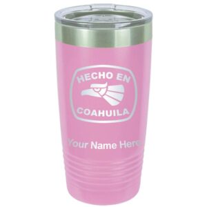 lasergram 20oz vacuum insulated tumbler mug, hecho en coahuila, personalized engraving included (light purple)