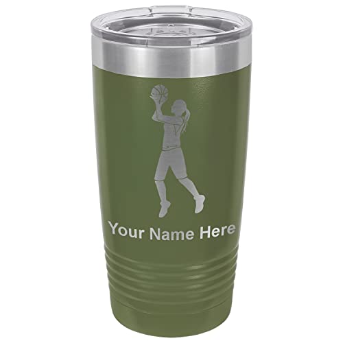 LaserGram 20oz Vacuum Insulated Tumbler Mug, Basketball Player Woman, Personalized Engraving Included (Camo Green)