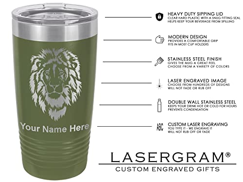 LaserGram 20oz Vacuum Insulated Tumbler Mug, Basketball Player Woman, Personalized Engraving Included (Camo Green)