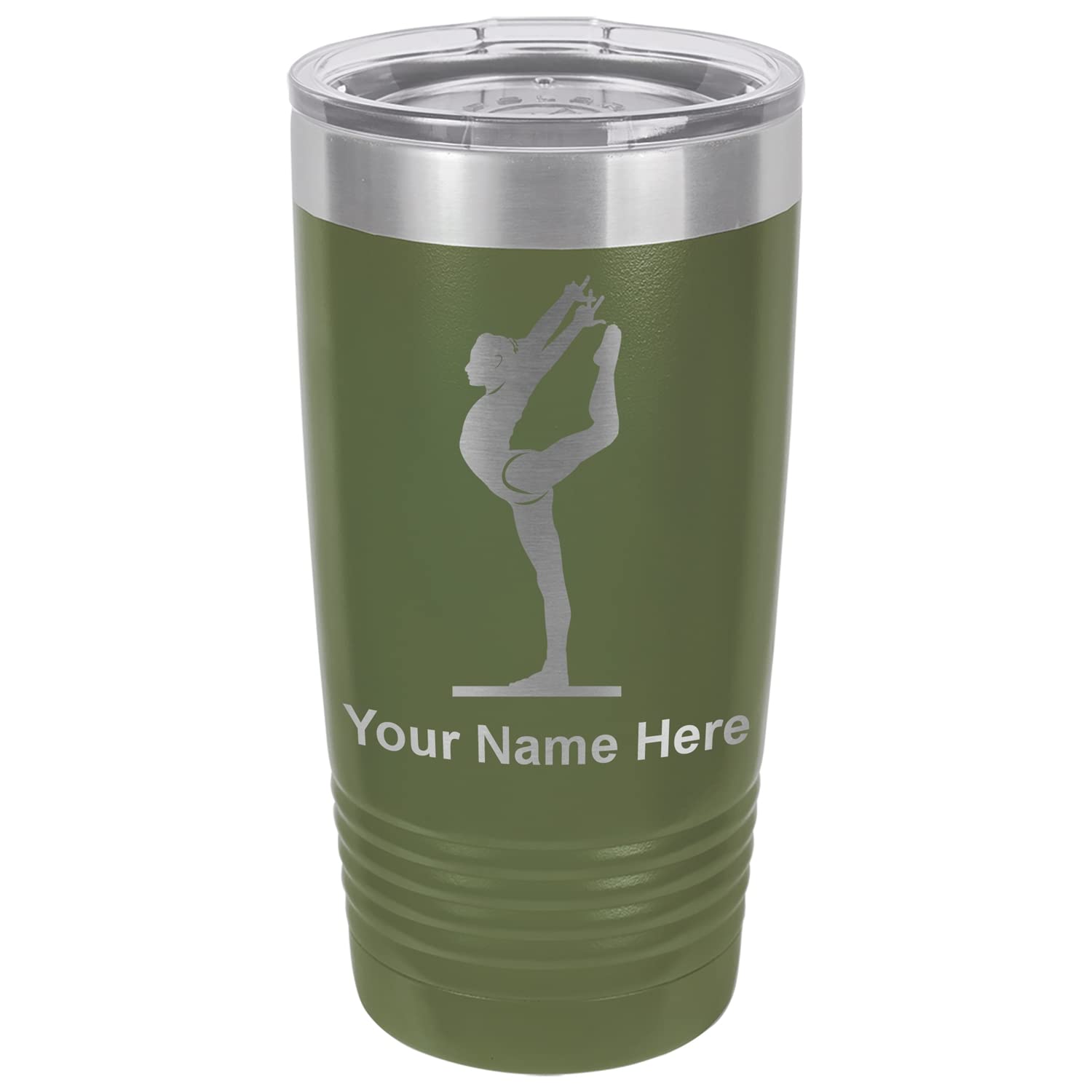 LaserGram 20oz Vacuum Insulated Tumbler Mug, Gymnast Woman, Personalized Engraving Included (Camo Green)