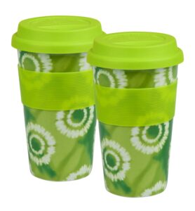 konitz batik travel mugs, medium, green, set of 2