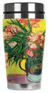 mugzie van gogh oleanders travel mug with insulated wetsuit cover, 16 oz, black