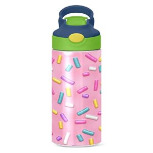 Kigai Pink Donut Glaze Kids Water Bottle, BPA-Free Vacuum Insulated Stainless Steel Water Bottle with Straw Lid Double Walled Leakproof Flask for Girls Boys Toddlers, 12Oz