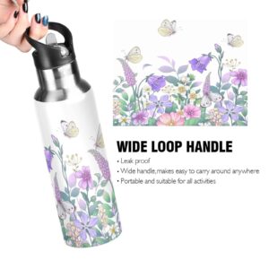 Kigai Butterfly Flowers Stainless Steel Sports Water Bottle BPA-Free Vacuum Insulated Leakproof Wide Mouth Flask with Straw Lid Keeps Liquids Cold or Hot for Gym Travel Camping