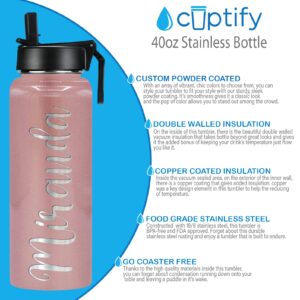 Personalized Water Bottle with Straw Lid on Black Glitter for Gym Engraved Custom Women Name 40 oz Modern Insulated Stainless