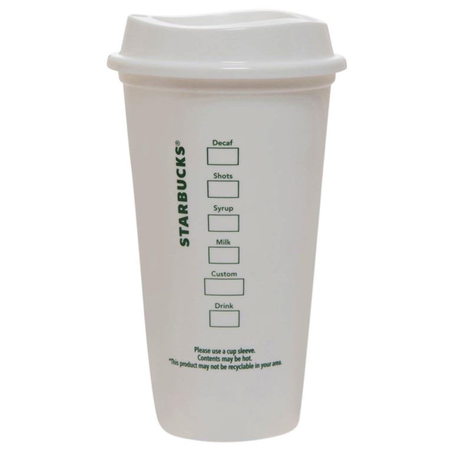 Starbucks White Reusable Plastic Travel Mug/Cup/Tumbler Grande Medium, 16oz 473ml