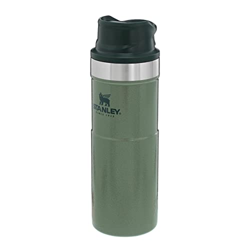 STANLEY Trigger Action Travel Mug 0.47L Hammertone Green – Keeps Hot for 7 Hours - BPA-free Stainless Steel Thermos Travel Mug for Hot Drinks - Leakproof Reusable Coffee Cups