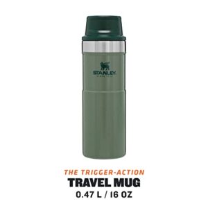 STANLEY Trigger Action Travel Mug 0.47L Hammertone Green – Keeps Hot for 7 Hours - BPA-free Stainless Steel Thermos Travel Mug for Hot Drinks - Leakproof Reusable Coffee Cups