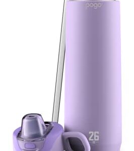 Pogo Active Stainless Steel Insulated Water Bottle with Leak Proof Straw Lid, 26oz, Lilac