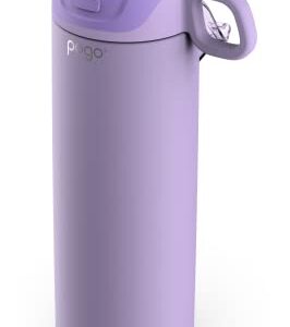 Pogo Active Stainless Steel Insulated Water Bottle with Leak Proof Straw Lid, 26oz, Lilac