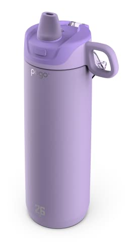 Pogo Active Stainless Steel Insulated Water Bottle with Leak Proof Straw Lid, 26oz, Lilac