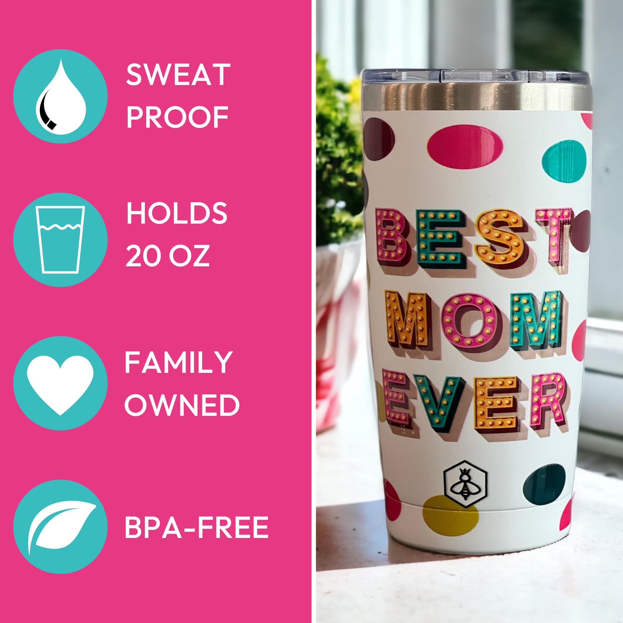 Biddlebee Gifts for Mom Travel Coffee Mug w/Slider Lid | 20oz Spill Proof Stainless Steel Insulated Cup | Mom Gifts | Mothers Day Gifts | Birthday Gifts for Mom | Mama Gifts | Best Mom Ever