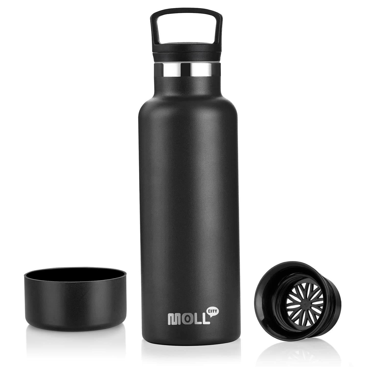 Mollcity 16 oz Water Bottle Stainless Steel Vacuum Insulated Water Bottle for Kids Back to School-Sports Water Flask with Wide Handle (Navy)