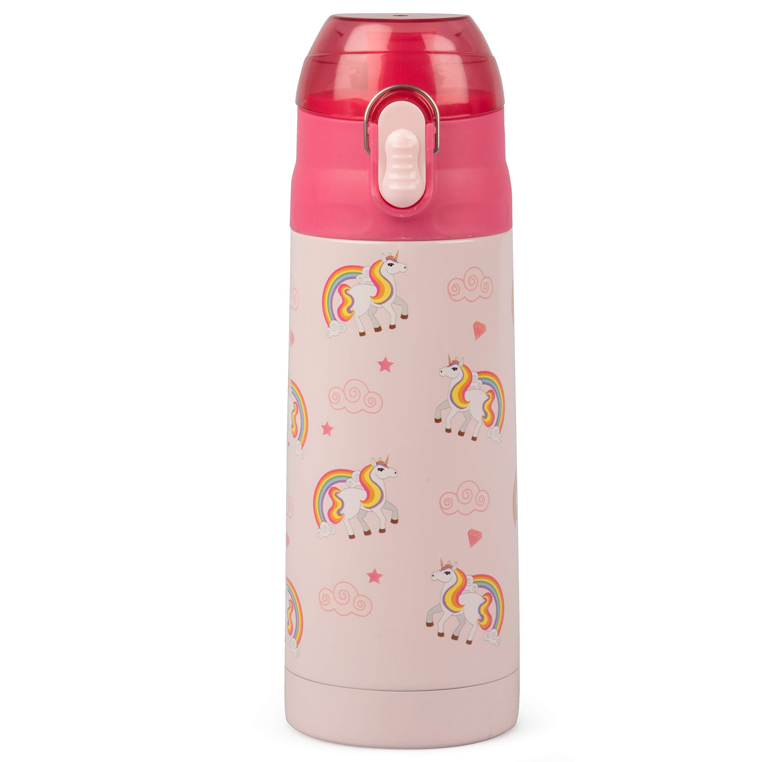 Bentology Stainless Steel 13 oz Unicorn Insulated Water Bottle for Girls – Easy to Use for Kids - Reusable Spill Proof BPA-Free Water Bottle