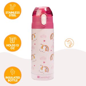 Bentology Stainless Steel 13 oz Unicorn Insulated Water Bottle for Girls – Easy to Use for Kids - Reusable Spill Proof BPA-Free Water Bottle