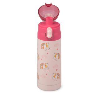 Bentology Stainless Steel 13 oz Unicorn Insulated Water Bottle for Girls – Easy to Use for Kids - Reusable Spill Proof BPA-Free Water Bottle