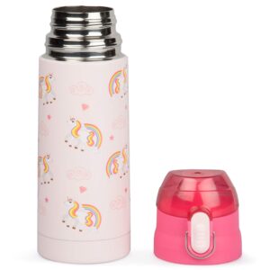 Bentology Stainless Steel 13 oz Unicorn Insulated Water Bottle for Girls – Easy to Use for Kids - Reusable Spill Proof BPA-Free Water Bottle