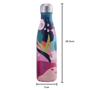 HiKupa 17 oz Insulated Bottle, Leak Proof Water Bottles, BPA Free, Double Wall Stainless Steel, Reusable Metal Sports Flask, Keep Hot 12+ Hours & Cold 24+ Hours (Pink - Geometric Pattern)