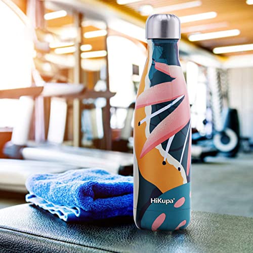 HiKupa 17 oz Insulated Bottle, Leak Proof Water Bottles, BPA Free, Double Wall Stainless Steel, Reusable Metal Sports Flask, Keep Hot 12+ Hours & Cold 24+ Hours (Pink - Geometric Pattern)