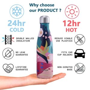 HiKupa 17 oz Insulated Bottle, Leak Proof Water Bottles, BPA Free, Double Wall Stainless Steel, Reusable Metal Sports Flask, Keep Hot 12+ Hours & Cold 24+ Hours (Pink - Geometric Pattern)