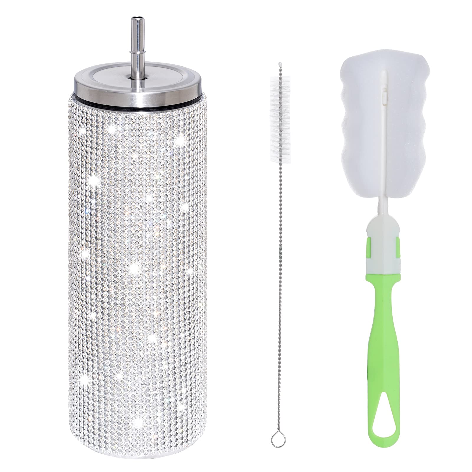 20 oz Glitter Diamond Water Bottle Rhinestone Bling Cup Stainless Steel Tumbler Insulated Cup with Lid Straw Random Color Cup Brush Straw Brush for Women